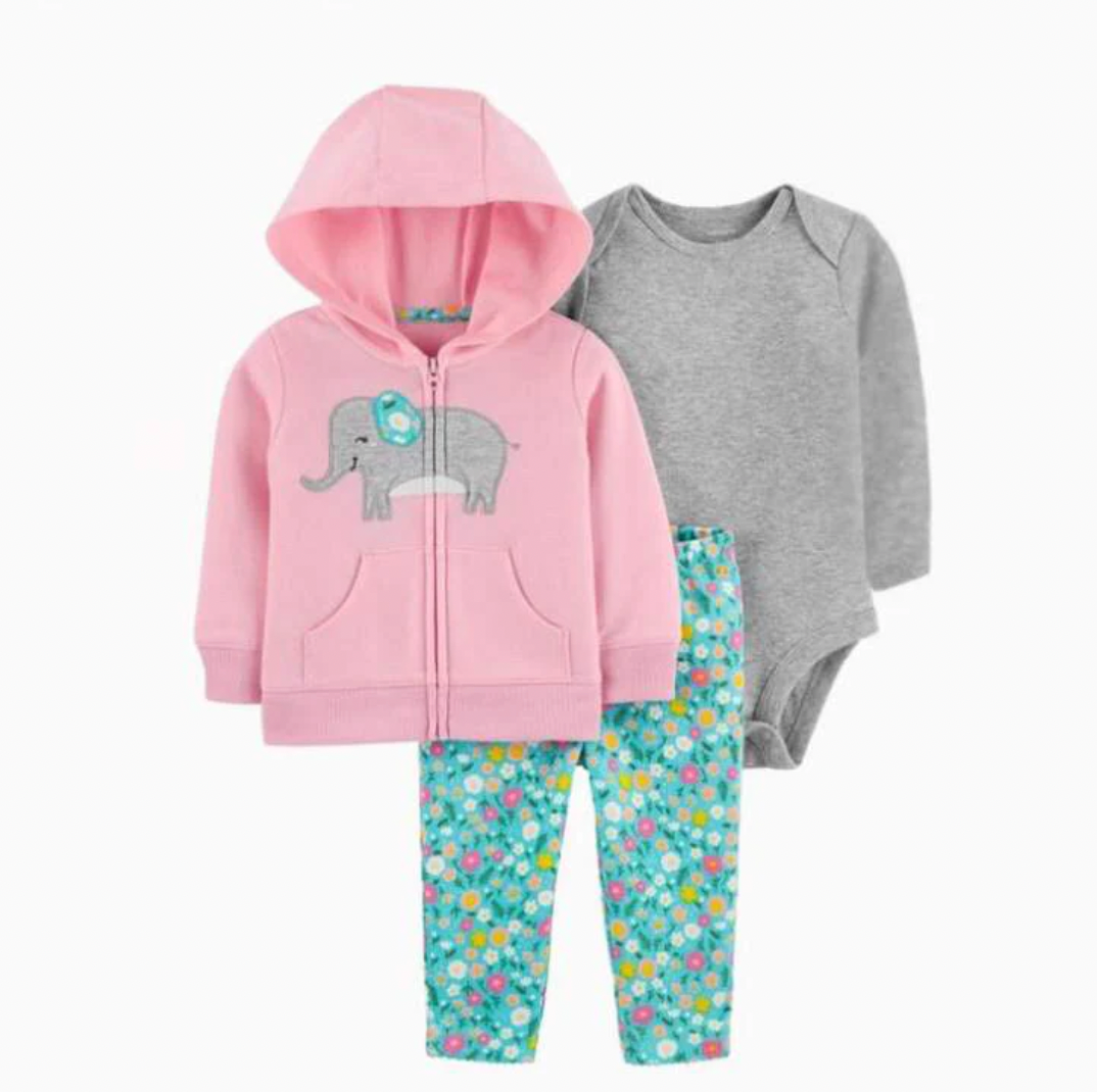 Pack Buzo 3 Piezas Elefante Rosa Primavera 100% Algodón – Babytin