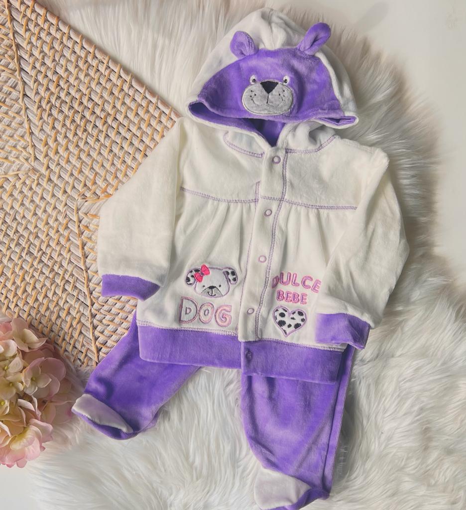 Osito dog print Lila orejitas plush 100% Algodón – Babytin