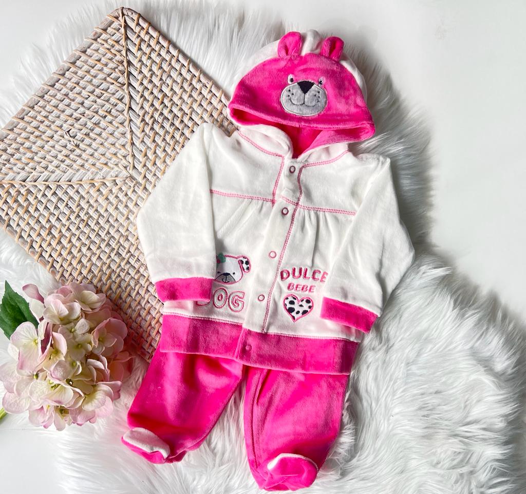 Osito dog print fucsia orejitas plush 100% Algodón – Babytin