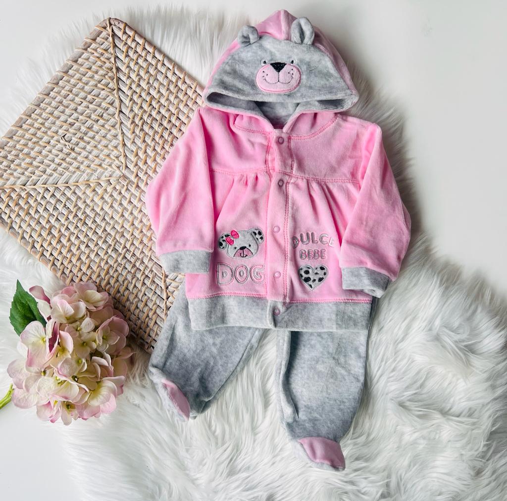 Osito dog print Rosado orejitas plush 100% Algodón – Babytin